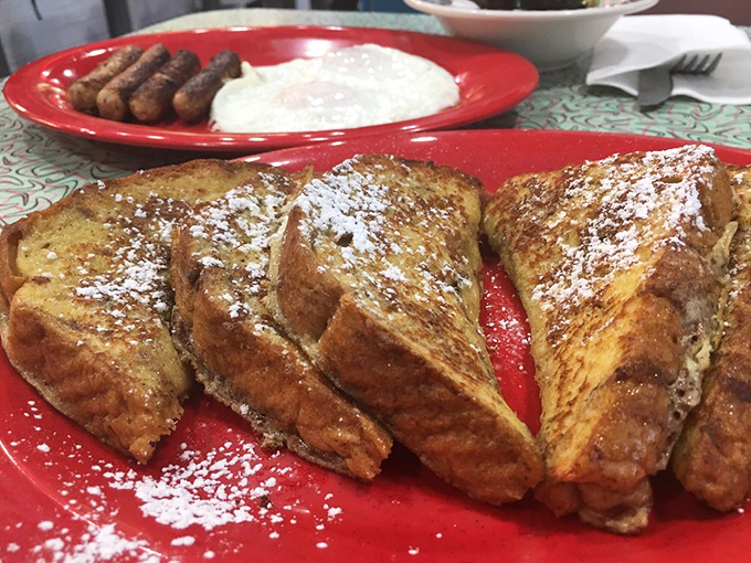 French toast that makes you understand why breakfast deserves its own special time of day. Powdered sugar snowfall included.