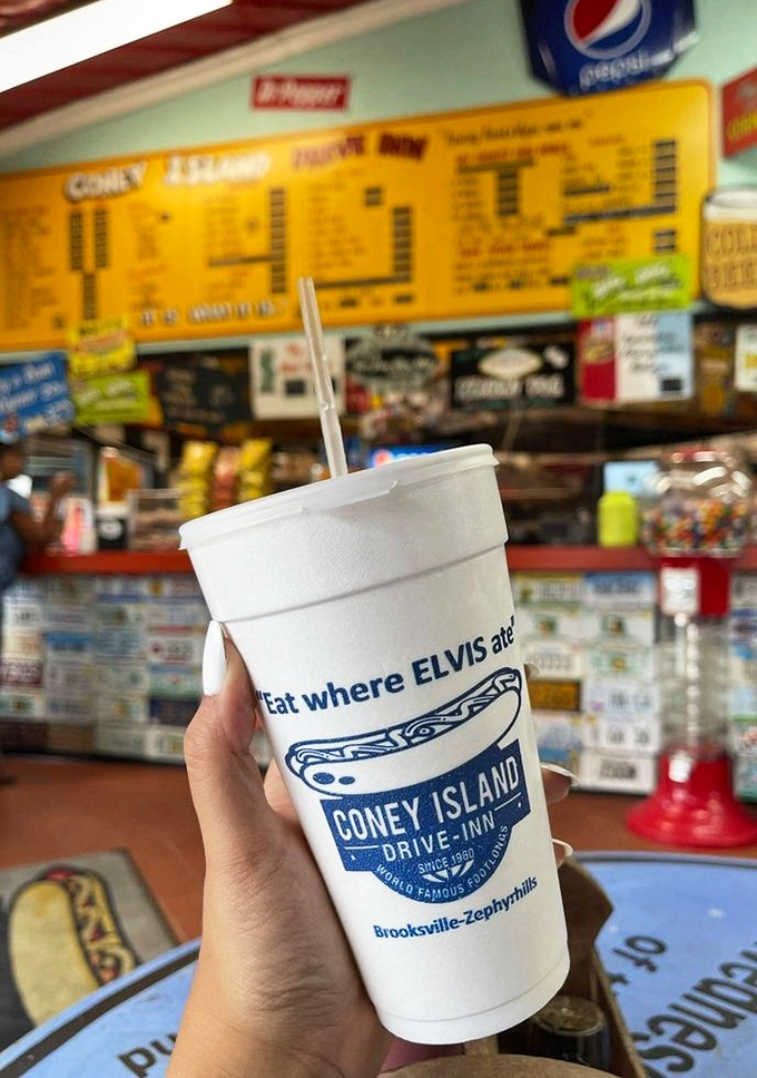 "Eat where ELVIS ate" proclaims the cup, and honestly, if these beverages were good enough for The King, who are we to argue?