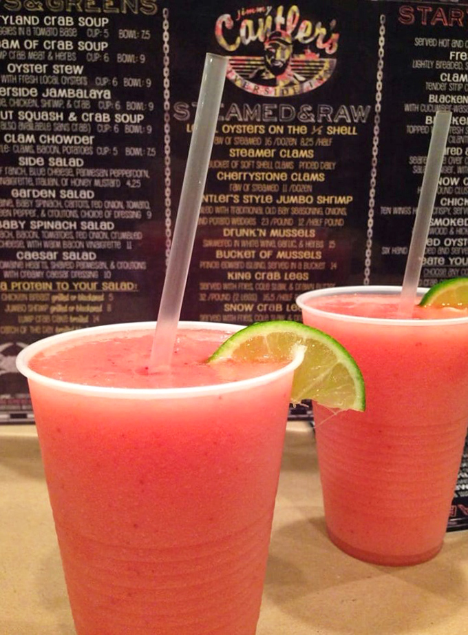 These frozen margaritas provide the perfect pink-hued pause between rounds of serious crab cracking and picking.