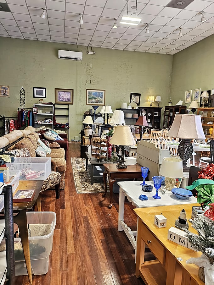 Couches, tables, and chairs await new homes in the furniture section, where yesterday's living room sets become tomorrow's vintage finds.
