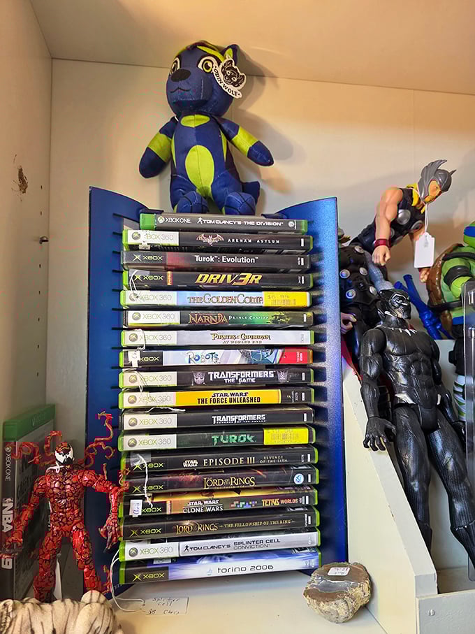 Gaming history stacked neatly on a shelf. These Xbox classics remind us of simpler times when blowing on cartridges was tech support.
