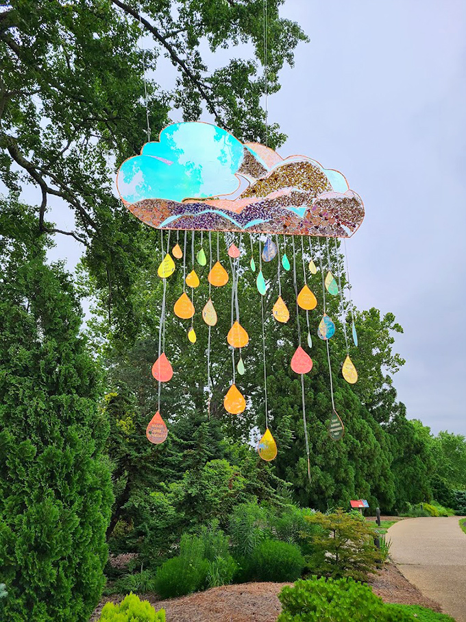 Art meets nature with this whimsical cloud installation&mdash;raining colorful teardrops that somehow make even a gray day feel magical.