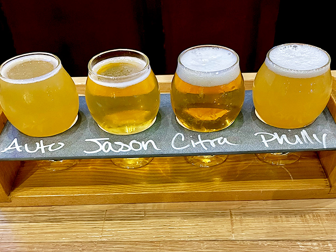 A flight of liquid sunshine, each glass offering a different chapter in the story of hops and barley.
