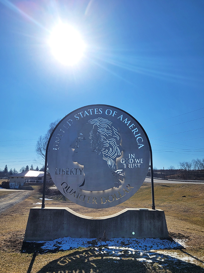 Sunbeams play through the cutout design, creating a dazzling effect. On clear days, the Giant Quarter practically glows against the Pennsylvania sky.