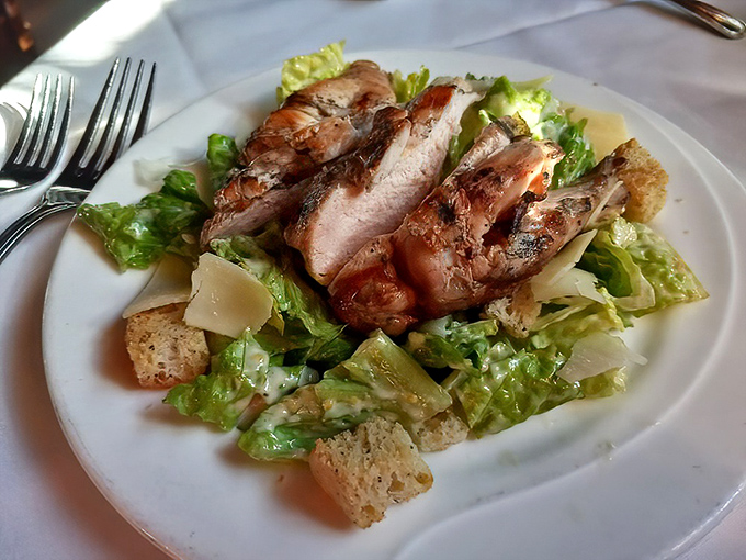 Caesar salad gets the VIP treatment with grilled pheasant. Even the croutons look like they've been to finishing school.