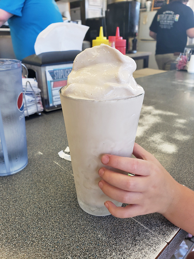 Hand-dipped ice cream peaks like the Ozarks in this classic shake—thick enough to make your straw stand at attention.