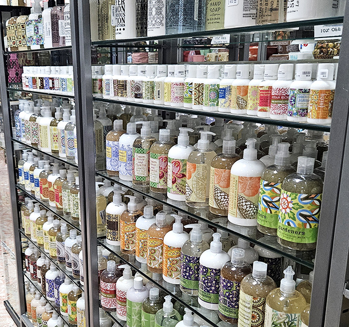 A fragrant library of soaps and lotions. Your grandmother's bathroom never smelled this sophisticated.