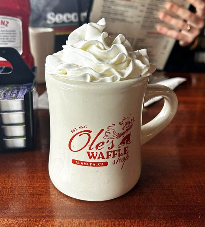 Hot chocolate that doesn't just arrive&mdash;it makes an entrance. Whipped cream mountain included at no extra charge to your happiness account.