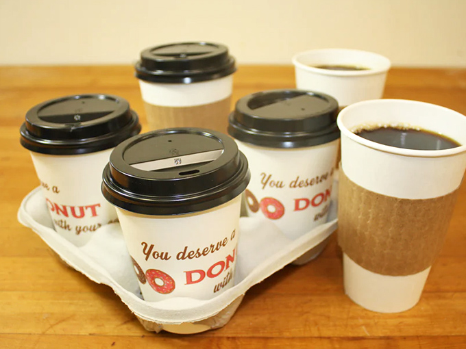 "You deserve a donut with your coffee"&mdash;truer words have never been printed on a coffee carrier. The perfect enabler for your sweet tooth.