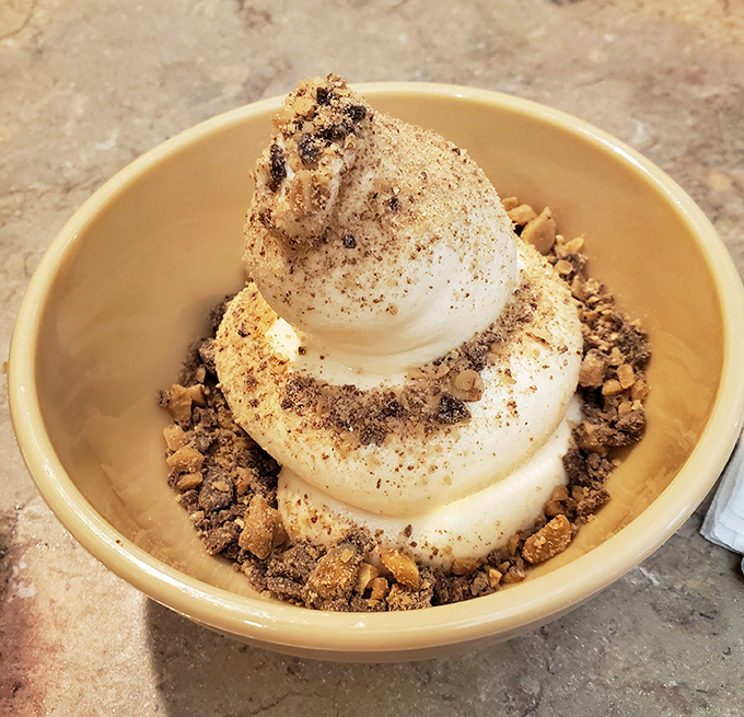 Soft-serve ice cream with crumbled toppings&mdash;proof that sometimes the simplest desserts deliver the most direct route to happiness.