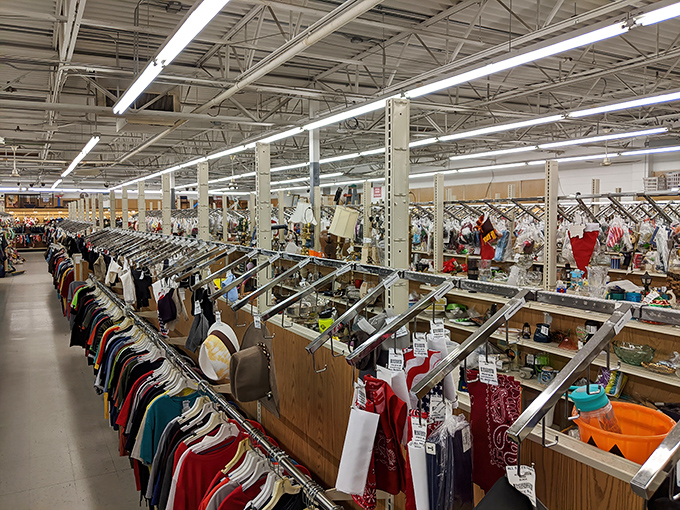 An explorer's paradise where the ceiling seems to stretch endlessly, promising adventures through decades of American consumer history.
