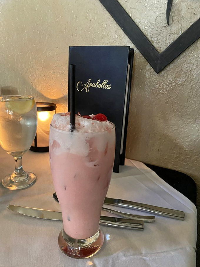 That's not just a pink Italian soda&mdash;it's a sweet, fizzy intermission between serious eating, served alongside Arabellas' elegant menu.