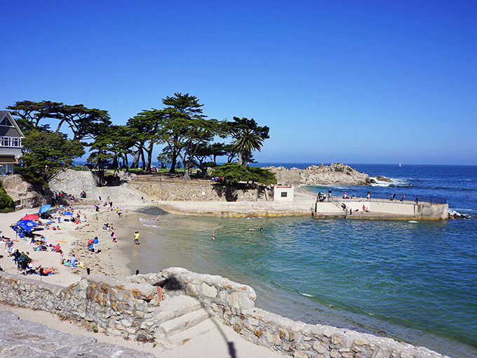 Lovers Point Beach welcomes sun-seekers and brave swimmers to one of the few spots where Californians can watch the sun rise over water.
