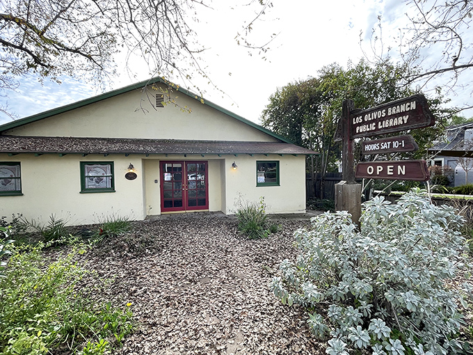 The Los Olivos Library proves good things come in small packages. Literary treasures await behind those cheerful red doors.