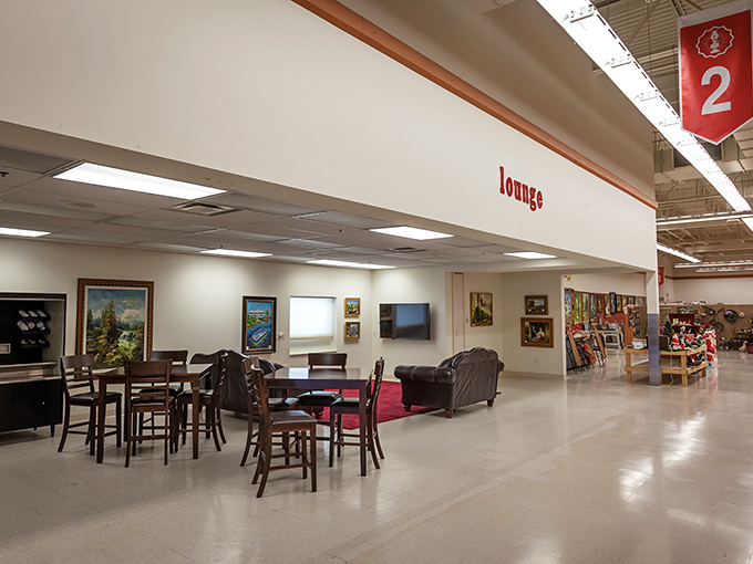 The lounge area&mdash;where spouses wait patiently while partners mutter "just one more booth" for the fifth time. A sanctuary amid the hunt.