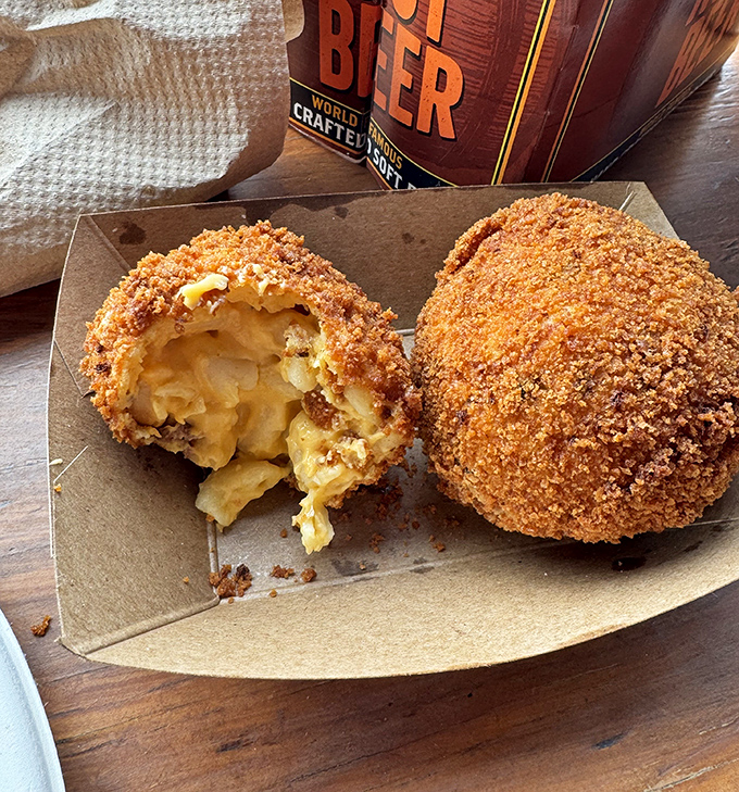 Mac and cheese balls with that golden-brown crust—like someone figured out how to deep-fry comfort itself. Worth every calorie.