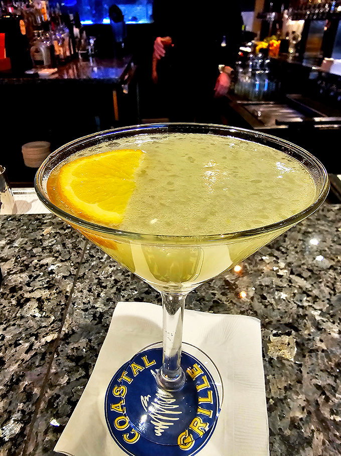 A martini so pristine it practically winks at you from across the bar—the perfect liquid companion to an evening of seafood indulgence.