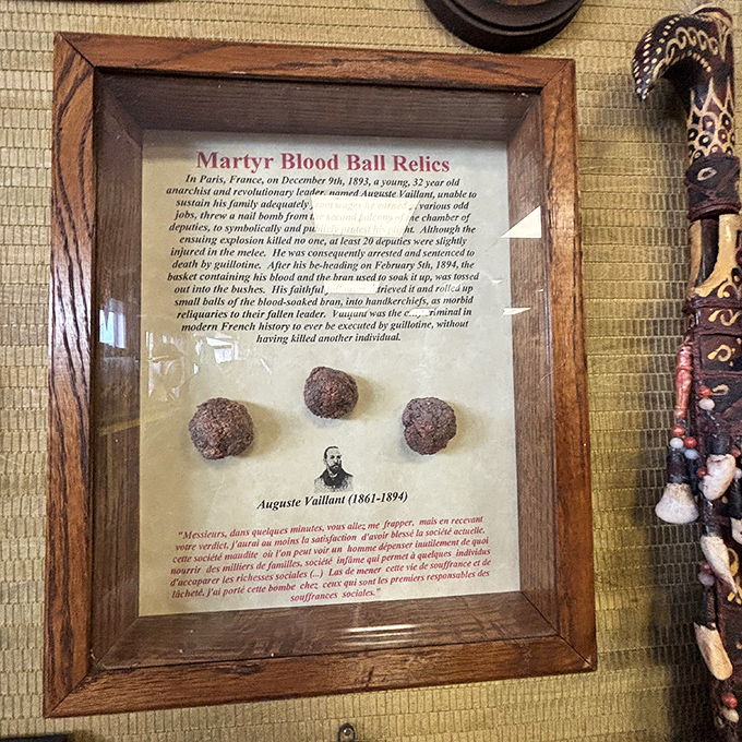 History's darkest moments preserved in these "Martyr Blood Ball Relics." A sobering display that connects visitors to the grim realities of revolutionary France.