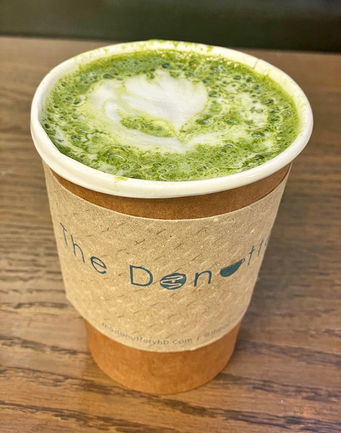 That matcha latte art isn't just Instagram bait – it's the perfect bitter counterpoint to sweet donut indulgence.