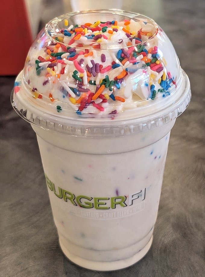 A vanilla shake crowned with rainbow sprinkles &ndash; proof that sometimes happiness is simple. The perfect cool companion to BurgerFi's hot, savory offerings.