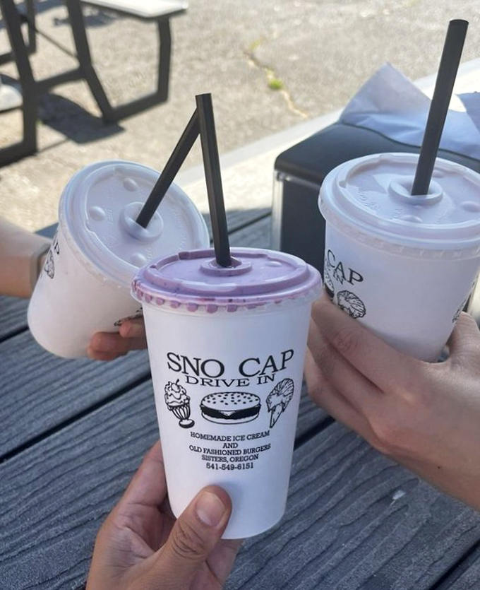 Three milkshakes ready for their moment of glory. Thick enough to require serious straw strength but worth every bit of the effort.