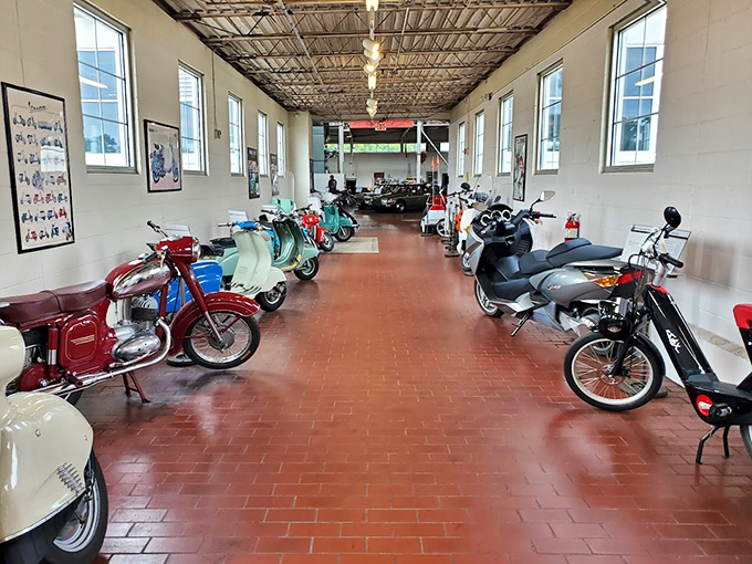 Motorcycle heaven for two-wheel enthusiasts. This lineup of vintage scooters and bikes proves that cool transportation comes in all cylinder counts.