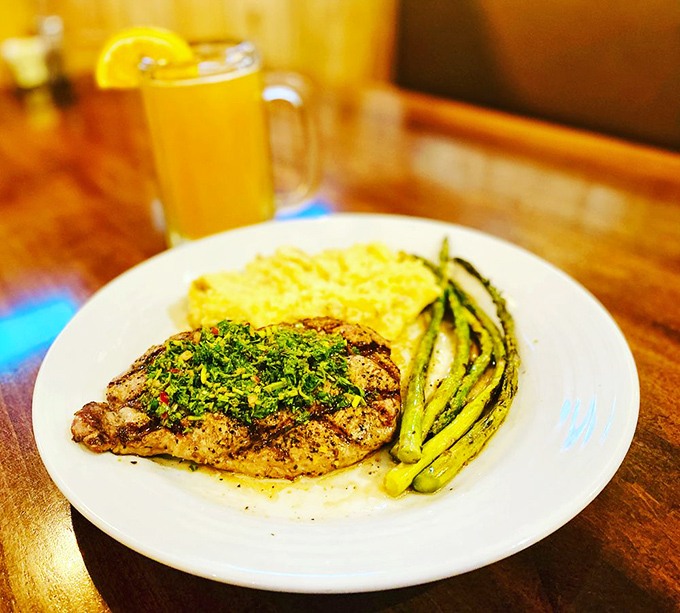 This perfectly grilled steak with its beautiful char marks is having a moment with those green beans. The loaded potatoes are just happy to be included.