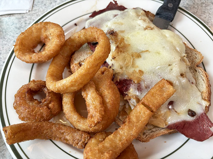 This open-faced Reuben with onion rings proves that sometimes lunch deserves the same love as breakfast.