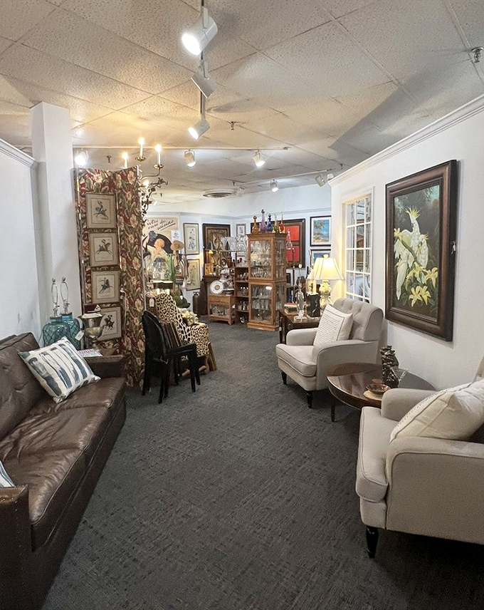 Rooms flow into rooms in this antique labyrinth. Turn a corner and discover a perfectly staged living area that feels both nostalgic and contemporary.