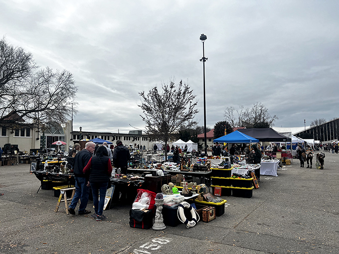 Winter market warriors brave the chill in pursuit of deals. The dedicated shopper's uniform: layers, comfortable shoes, and determination.