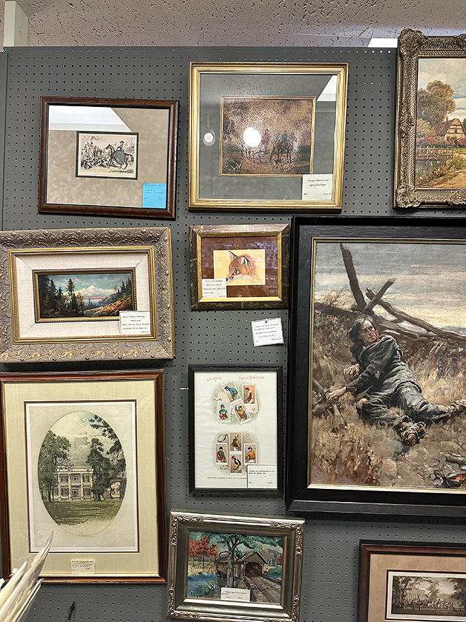 Wall-to-wall storytelling in gilded frames. Each painting offers a window to another era, from pastoral landscapes to dramatic wartime scenes.