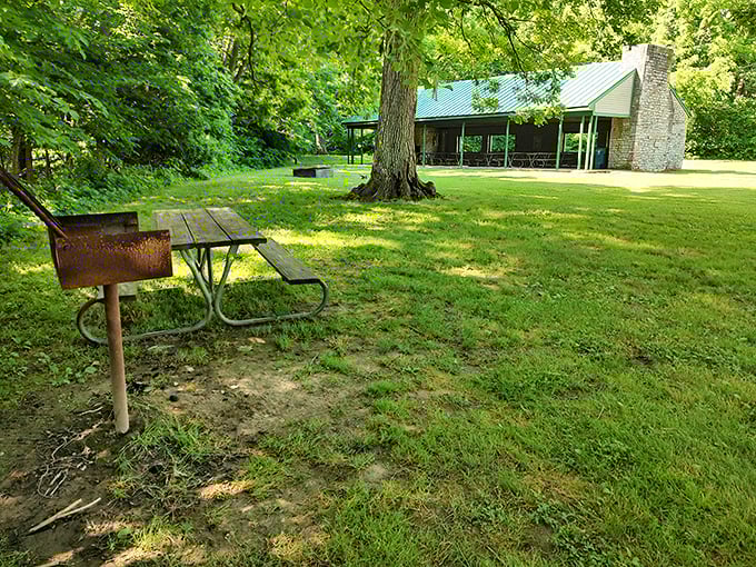 A perfect picnic spot with shelter nearby&mdash;because Mother Nature occasionally likes to water her plants while you're eating lunch.