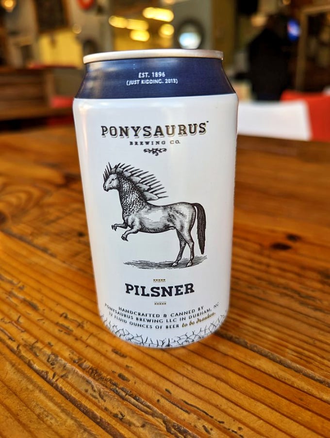 Local beer in a can that jokes about being established in 1896 is exactly the companion your seafood deserves.
