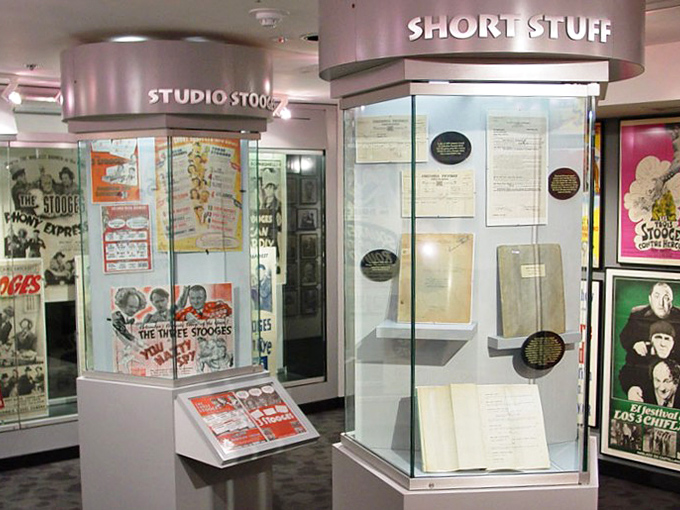 The "Short Stuff" exhibit celebrates the impressive collection of promotional materials that made audiences rush to theaters for their Stooge fix.