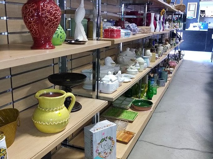Pottery and decor that transforms any shelf from boring to boutique. That lime-green pitcher is practically begging to serve summer sangria.