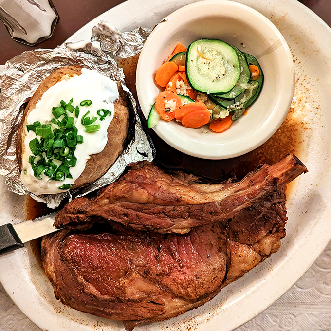 Prime rib that doesn't need a filter&mdash;just your undivided attention. That loaded baked potato and fresh vegetables provide perfect supporting roles.
