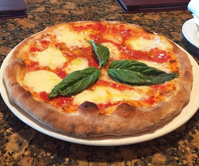 Regina Margherita pizza showcasing the holy trinity of tomato, mozzarella, and basil in perfect Neapolitan harmony and tradition.