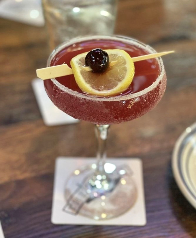 This isn't just a cocktail&mdash;it's a ruby-hued Texas sunset in a glass, complete with a sugar rim that sparkles like the night sky over Amarillo.