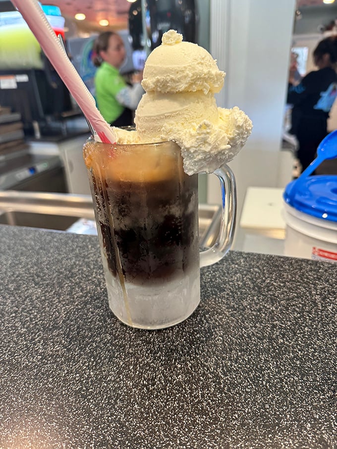 This isn't just a root beer float&mdash;it's a physics-defying masterpiece where ice cream somehow remains both solid and liquid simultaneously.