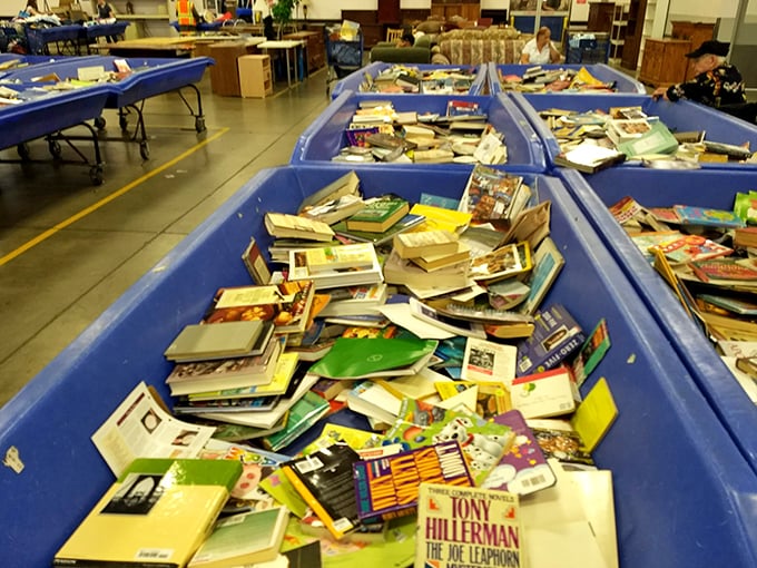 Literary lottery tickets stacked in blue. Somewhere in this literary jumble is the out-of-print cookbook or first edition that will make your day.