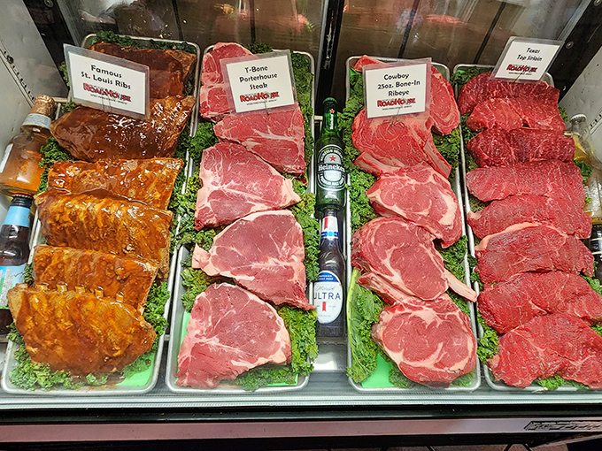 The meat case&mdash;where your dinner begins its journey. Like a Renaissance painting, but with more protein.