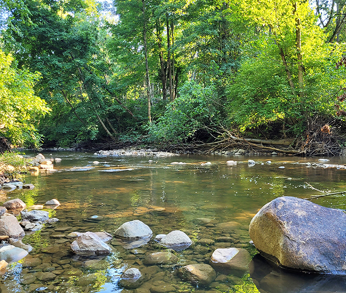 Clear waters reveal a riverbed mosaic of perfectly tumbled stones &ndash; nature's version of a zen garden that's been thousands of years in the making.