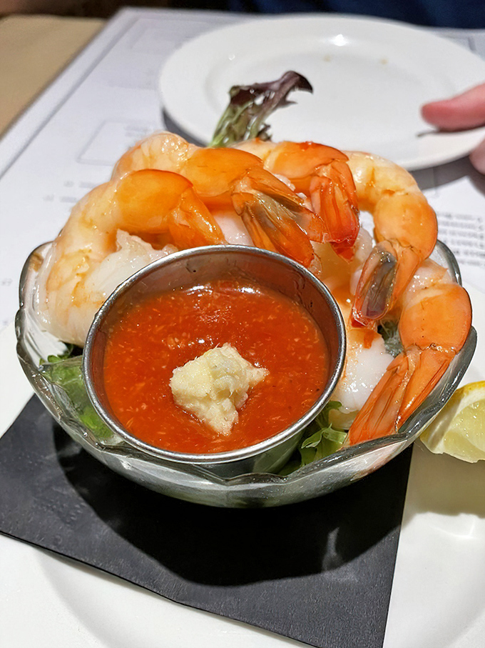 The shrimp cocktail arrives like celebrities on a red carpet&mdash;plump, perfectly poised, and ready for their close-up with that zesty cocktail sauce.