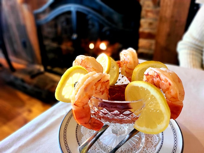 Shrimp cocktail that's dressed better than most people at the Oscars &ndash; perched on crystal with lemon slices like a seafood crown jewel.