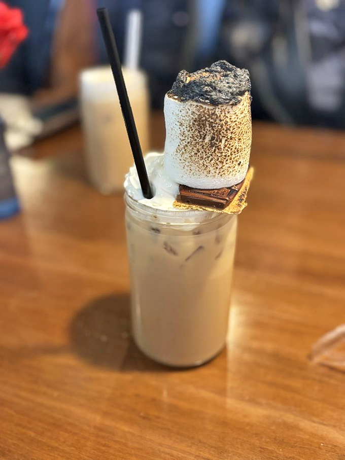The s'mores latte brings campfire nostalgia to your morning caffeine ritual, complete with a perfectly torched marshmallow that would make Boy Scouts jealous.