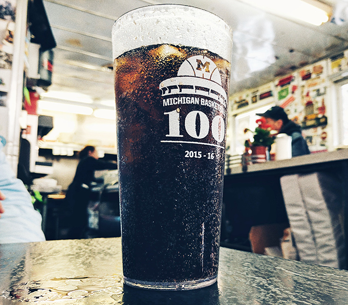 Even the drinks come with a side of Michigan pride&mdash;cold soda served in glasses that celebrate local heritage.