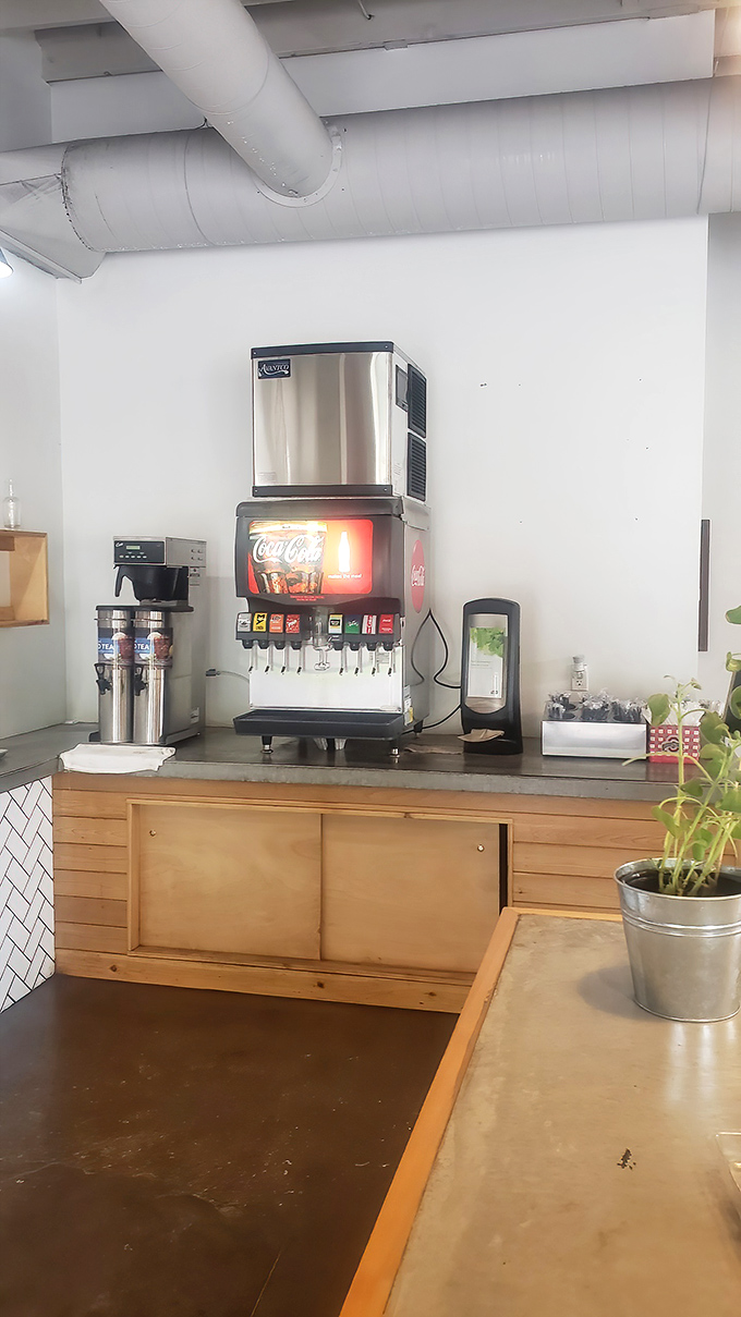Even the drink station shows attention to detail. Because what's a proper fried chicken feast without sweet tea or a cold soda to wash it down?
