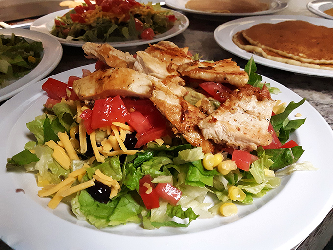 A Southwest chicken salad that somehow makes eating greens feel like cheating on your diet. Those fresh vegetables are just vehicles for flavor.