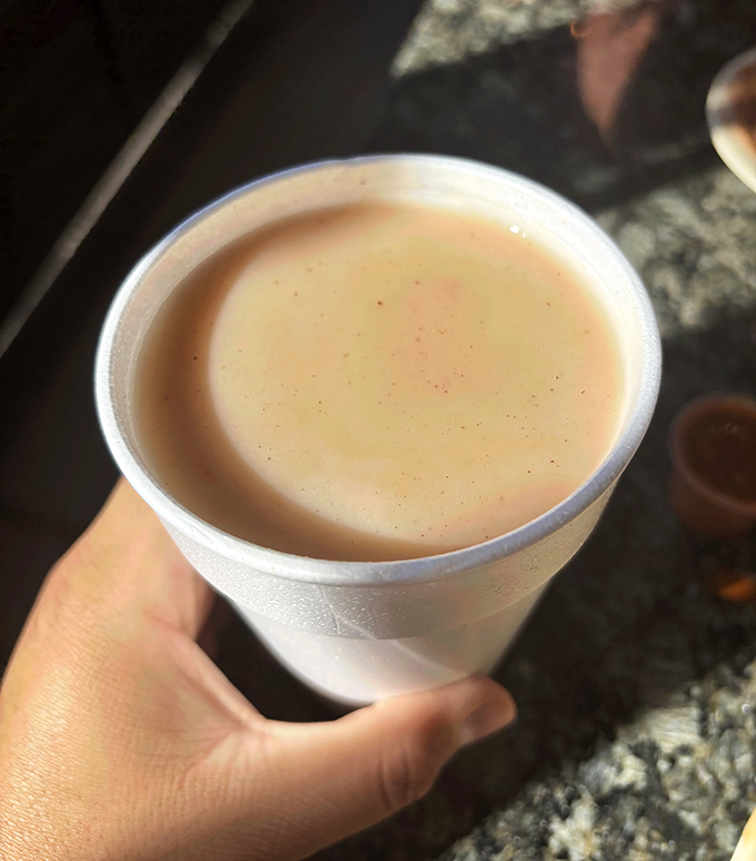 The creamy horchata comes in a humble styrofoam cup, but don't be fooled&mdash;this cinnamon-kissed rice drink is the nectar of the gods.