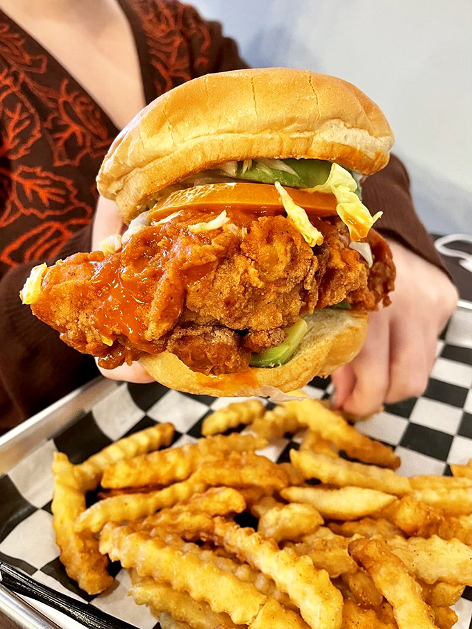 This spicy chicken sandwich isn't playing around. It's bringing heat and sweet in perfect harmony.